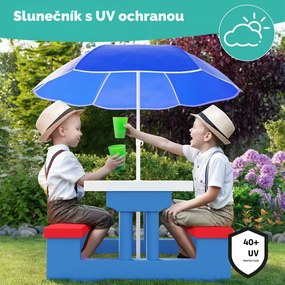 Dětská sedací sestava se slunečníkem JASMIN, 67x78,5x42,5cm, modrá/bílá/červená Spielwerk
