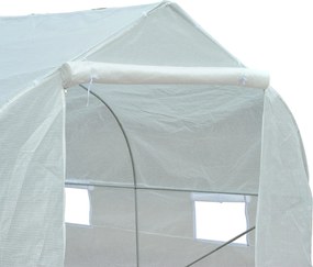Fóliový skleník Outsunny 3,5x3x3m s UV ochranou, odolný proti větru, síťované okno, ideální pro rajčata a rostliny na zahradě nebo balkoně, kov, bílý…