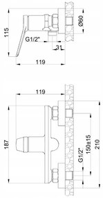 Invena Alonia, nástěnná sprchová baterie s ruční sprchovou soupravou, zlatá matná, INV-BN-70-009-V