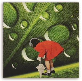 Gario Obraz na plátně Žena v červených šatech na oroseném pozadí - Lili Chartrand Rozměry: 30 x 30 cm