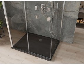 Mexen Omega, 3-stěnový sprchový kout s posuvnými dveřmi 100 (dveře) x 100 (stěna) x 190 cm, 8mm čiré sklo, chromový profil + černá sprchová vanička SLIM, 825-100-100-01-00-3S-4070