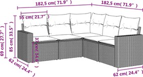 5dílná zahradní sedací souprava s poduškami černá polyratan 3251283