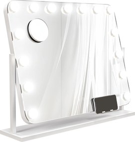HOMCOM LED kosmetické zrcadlo, 3 světelné režimy, stmívatelné, dotykové ovládání, USB, 62,5 x 49,5 cm, bílé