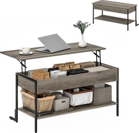 HOMCOM konferenční stolek s nastavitelnou deskou, stolek do obývacího pokoje s ukrytým úložným prostorem a otevřenou policí, 95x40x59 cm, šedý