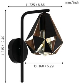 Eglo 43057 - Nástěnné svítidlo CARLTON 1xE27/60W/230V