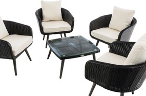 Lounge souprava Ameland plochý ratan krémově bílá 45 cm (tmavě šedá) – černá