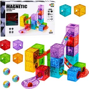 LEAN Toys Magnetické stavební kostky – kostky, kuličková dráha, barevné, 33 ks.