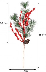 Větvička s jeřabinami a šiškou 58 cm