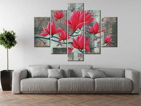 Gario Ručně malovaný obraz Magnolie na stěně - 5 dílný Rozměry: 150 x 70 cm