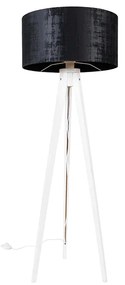 Moderní stojací lampa stativ bílá s černým sametovým odstínem 50 cm - Tripod Classic