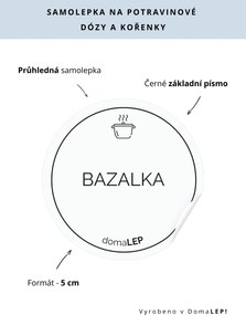 Samolepka na kořenky BAZALKA průhledná 5 cm základní písmo