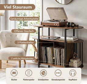 Costway Stojan na gramofon s nastavitelným LED osvětlením a nabíjecí stanicí