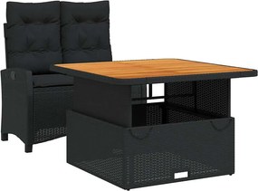 2dílný zahradní jídelní set s poduškami černý polyratan 3277391