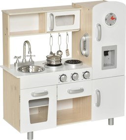 HOMCOM Dětská kuchyňka s příslušenstvím, kuchyňka snů pro děti od 3 let, kuchyňka na hraní z borovice a MDF, bílá, 74 x 30 x 81 cm |