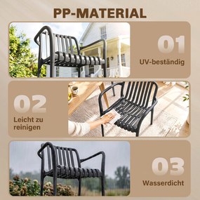 Outsunny 4dílné skládací zahradní židle – žebernatý sedák s područkami, ergonomické, nosnost 120 kg, tmavě šedé