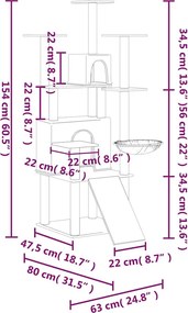 Škrabadlo pro kočky se sisalovými sloupky krémové 154 cm 171690
