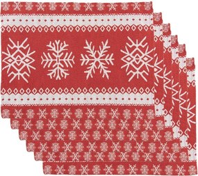 6ks červené látkové prostírání se sněhovými vločkami - 33*45 cm