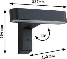 P 94548 LED venkovní nástěnné svítidlo Ito pohybové čidlo horizontální orientace IP44 227x159mm 3000K 6W 230V 65° antracit kov/umělá hmota - PAULMANN