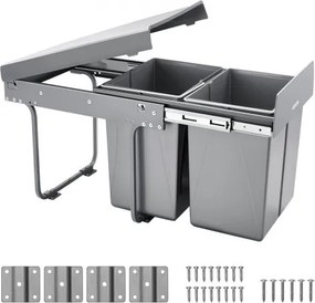Výsuvný odpadkový koš do kuchyňských skříněk, 20Lx2 Dvojitý odpadkový koš pod dřez VEVOR