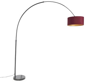Oblouková lampa s černým sametovým stínítkem červené barvy se zlatem 50 cm - XXL