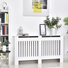 HOMCOM MDF Kryt Radiátoru se Šprušlemi, Kryt Radiátoru pro Domov a Kancelář, 152x19x81 cm, Bílý