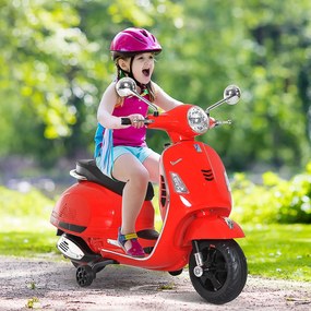 HOMCOM Elektrická Motorka pro Děti 3-6 Let s Licencí VESPA - Akumulátorová Motorka pro Děti s Hudbou, Rychlostí 2-3 km/h a Klaksonem, Nosnost 25 kg, Č