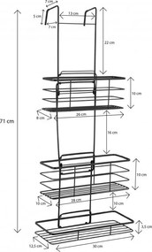 Erga Rafek, trojitá koupelnová polička do sprchy na zavěšení 30x12,5x71 cm, černá matná, ERG-YKA-CH.RAFEK-BLK