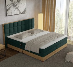 Elektrická polohovací postel, boxspring, zelená/dub artisan, 160x200, TIANA