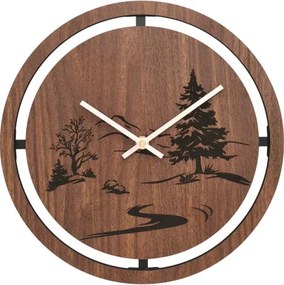 Dřevěné nástěnné hodiny s motivem lesa - moderní design | SENTOP HDF0609-silver-ruky