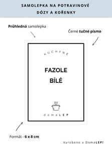 FAZOLE BÍLÉ – průhledná samolepka na dózu, tučné písmo, 6 × 8 cm | DomaLEP