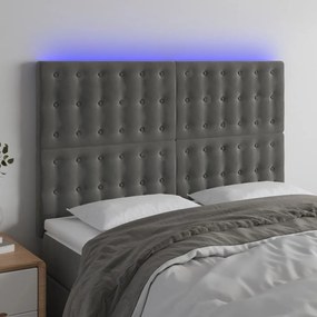 Čelo postele s LED tmavě šedé 144x5x118/128 cm samet