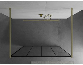 Mexen Kioto, sprchová zástěna Walk-In 140 x 200 cm, 8mm sklo černý vzor, ​​zlatý matný profil, 800-140-002-55-77