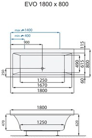 Santech plus Santech hydromasážní obdélníková vana EVO 180x80cm