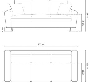 Světle šedá sametová rozkládací/s úložným prostorem pohovka 235 cm Kyoto – Cosmopolitan Design