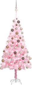 vidaXL Umělý vánoční stromek s LED a sadou koulí 150 cm PET [3077584] Barva: Růžová