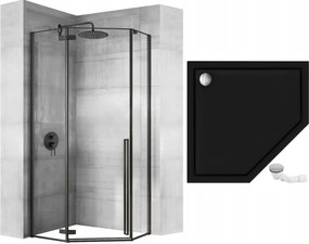 Rea - DIAMOND BLACK pětiúhelníkový sprchový kout 90 x 90 cm, černý matný, čiré sklo, REA-K5622