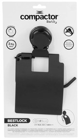 Držák na toaletní papír Compactor Bestlock Black, systém s přísavkou - bez vrtání