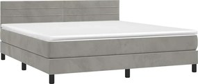 Box spring postel s matrací a LED světle šedá 160x200 cm samet 3134471
