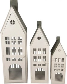 Sada 3 ks velkých kovových svícnů Domek - 38*38*142 / 26*26*105 / 18*18*63 cm