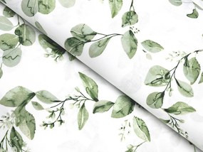 Biante Bavlněný povlak na polštář s lemem Sandra SA-422 Zelené listy na bílém 30 x 50 cm