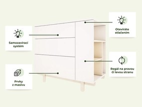 Wood Luck Dětská komoda se třemi šuplíky a otevřeným regálem BASIC bílá