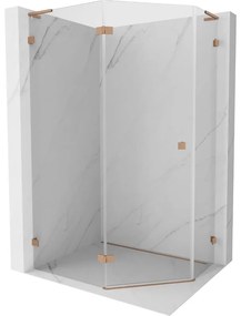 Mexen Lunar, L pětiúhelníkový sprchový kout naklápěcí doleva 100 x 90 cm, 8mm čiré sklo, profil měděná matná, 831L-100L-090P-65-00-L