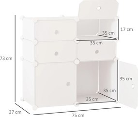 HOMCOM Skříň na Boty, Regál se Skladovacími Přihrádkami, Šatník, Plast, Ocel, Bílý, 75 x 37 x 73 cm