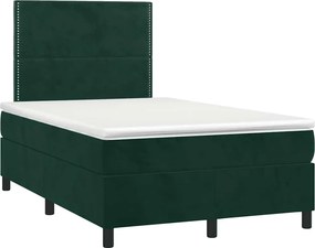 Box spring postel s matrací a LED tmavě zelená 120x190 cm samet 3270308