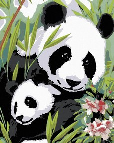 zuty malování podle čísel - panda s mládětem, 80x100 cm, vypnuté plátno na rám