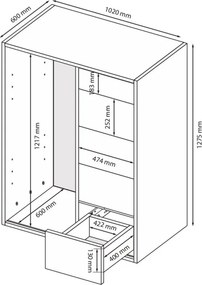 Komoda 1dv 5šx (Bílá / Dub artisan) Case