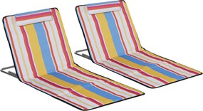Outsunny 2-dílná skládací sluneční lehátka s nastavitelnou opěrkou, polštářem na hlavu a nosičem, lehké přenosné plážové podložky, venkovní sluneční …