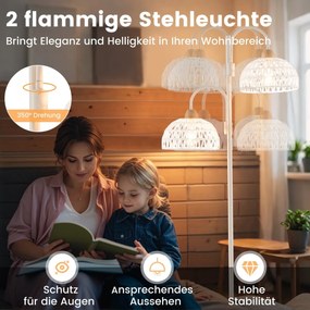 Costway Stojací lampa se 2 světly a nožním spínačem otočná stromová lampa o 350°
