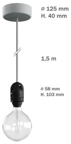 creative cables EIVA závěsná lampa do exteriéru pro stínidlo, 1,5m textilního kabelu, silikonový baldachýn a objímka, IP65 voděodolná Barva: Černý karbon