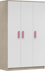 IDZ Šatní skříň SMYK III 3D 19, 120 cm Bílá + Dub Sonoma / Barevné úchytky Barva: Grafit